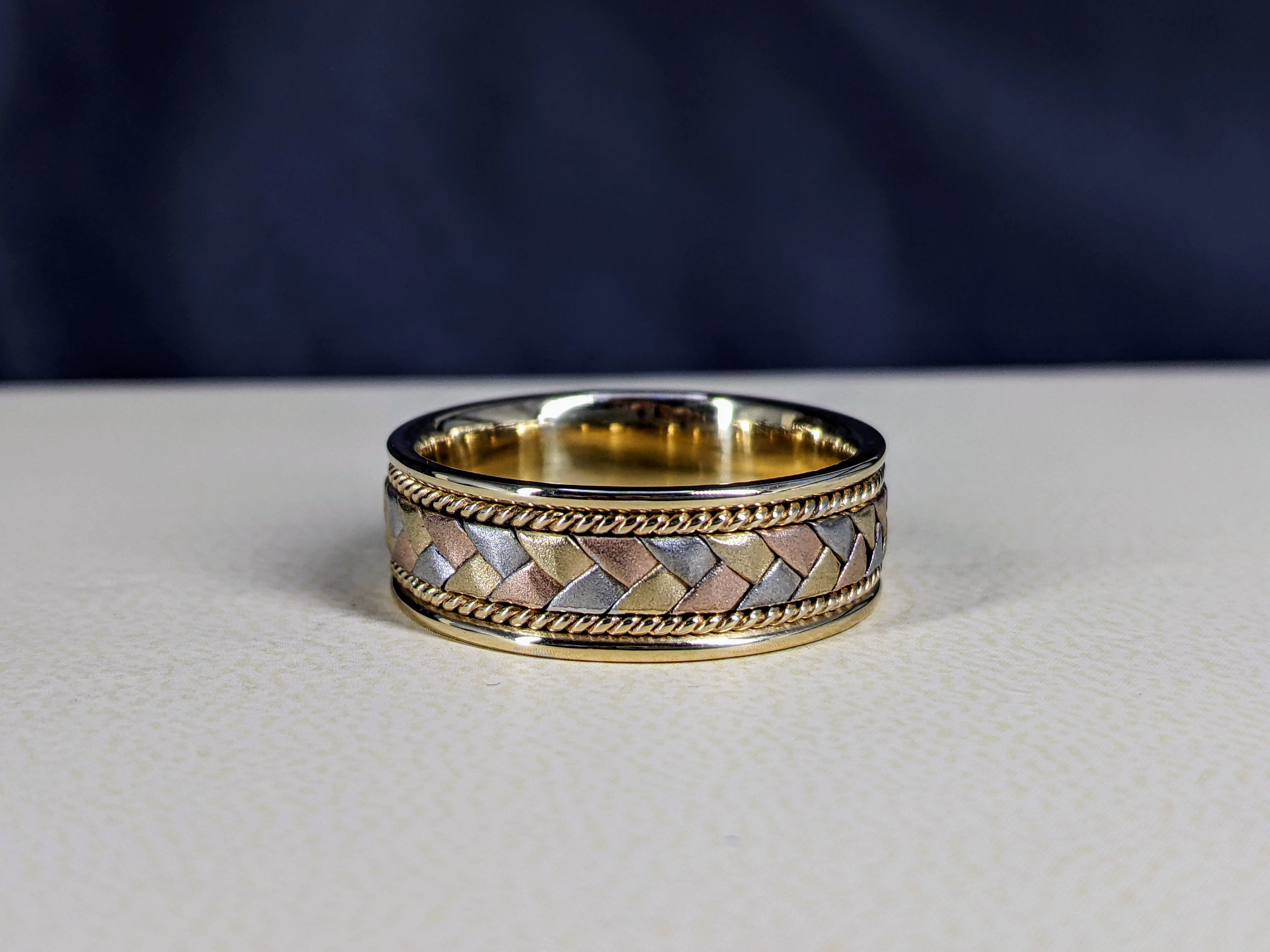 8MM Three Tone Gold Hand Braid with Yellow Gold Rope Wedding Band ...