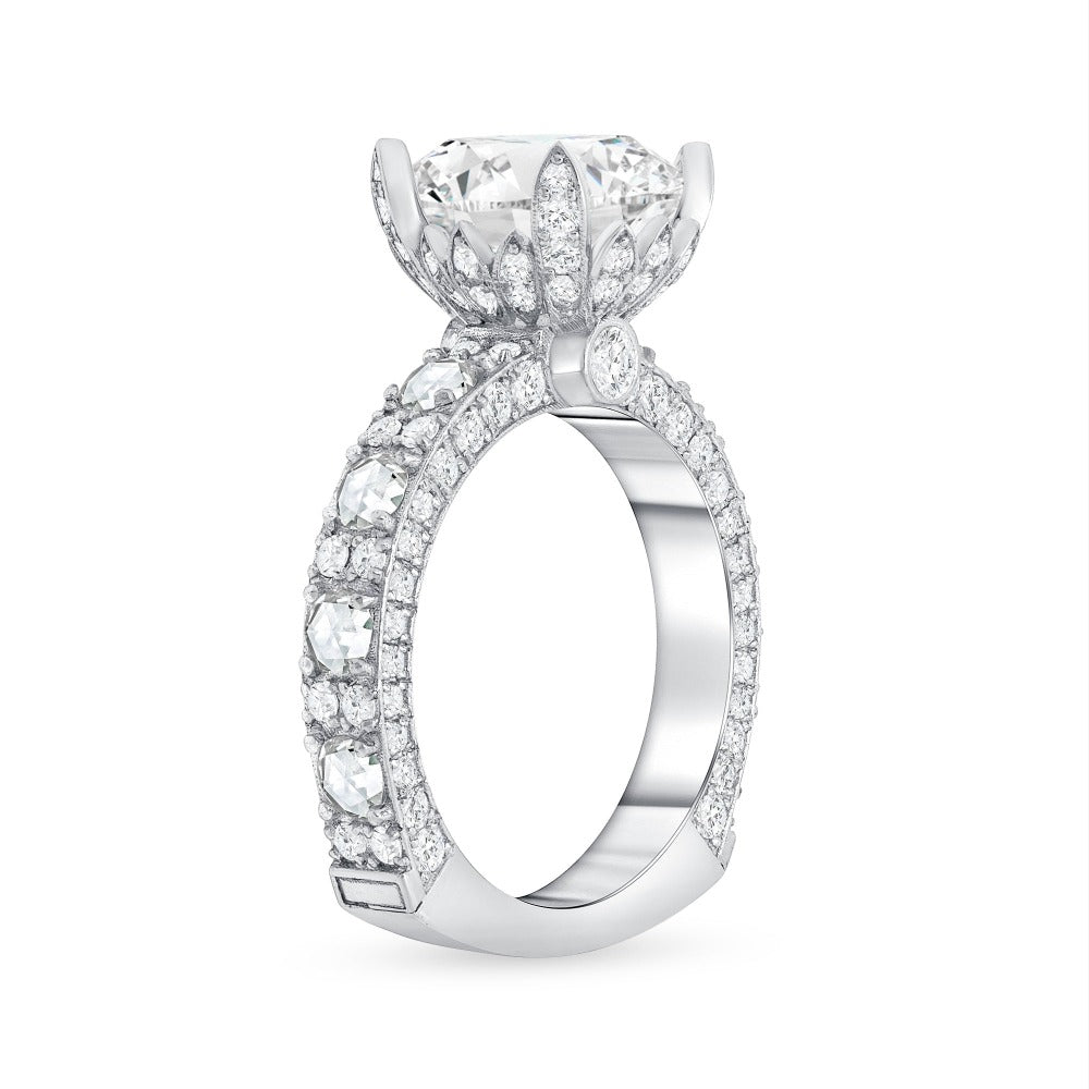 2.00 Ct. Tw. Natural Oval Cut with Rose Cut Side Stone Diamond Engagem ...
