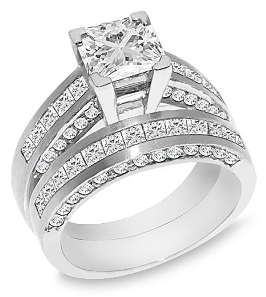 3.00 Carat Natural Diamond Engagement Ring with Matching Wedding Band ...