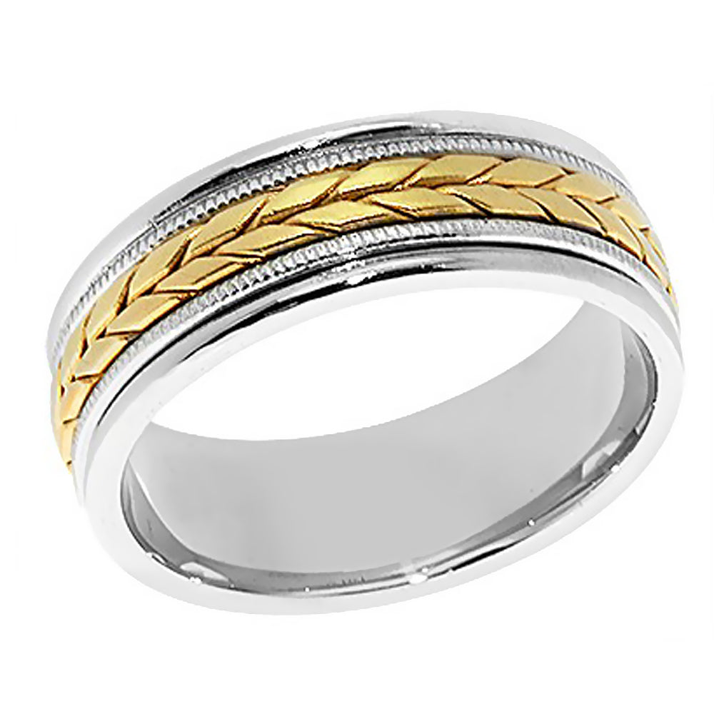 8MM Two Tone Gold Subtle Hand Braid with Milgrain Wedding Band ...